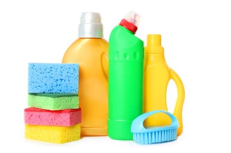 Premium Photo Set Of Tools For Cleaning And Disinfection Isolated On White