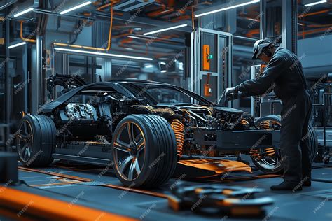 Futuristic Electric Vehicle Assembly Plant With Advanced Robotics Premium Ai Generated Image