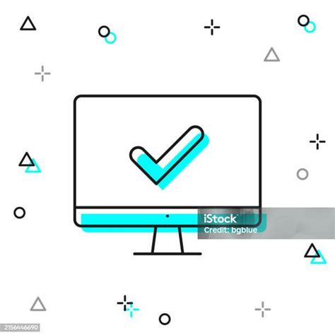 확인 표시가 있는 데스크톱 컴퓨터 흰색 배경에 선 아이콘 개념에 대한 스톡 벡터 아트 및 기타 이미지 개념 검사 보기 검은색 Istock