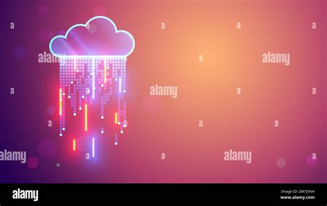 Cloud Computing Concept Digital Data Storage In Shapes Icon Of Cloud With Digital Rain Consists