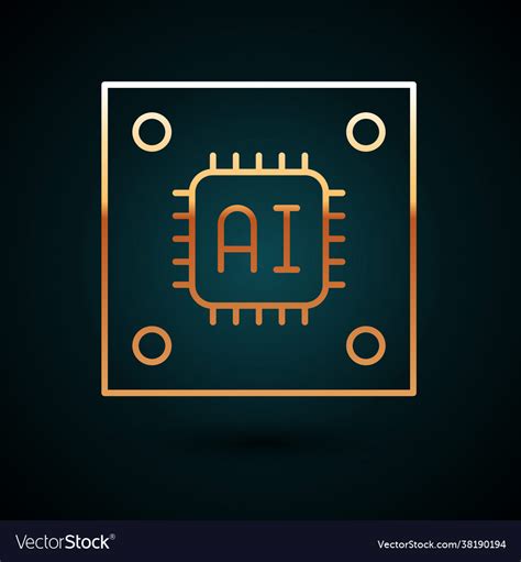 Gold Line Computer Processor With Microcircuits Vector Image