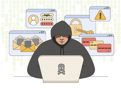 Hacker In Black Hood With Laptop Stealing Private Personal Data User Login Account Password Or