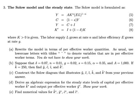 solved 3 the solow model and the steady state the solow