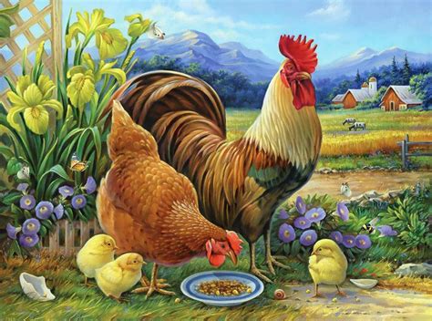 Пазл петух и курица разгадать онлайн из раздела Картины бесплатно