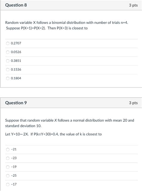 Solved Question Pts Random Variable X Follows A Binomial Chegg
