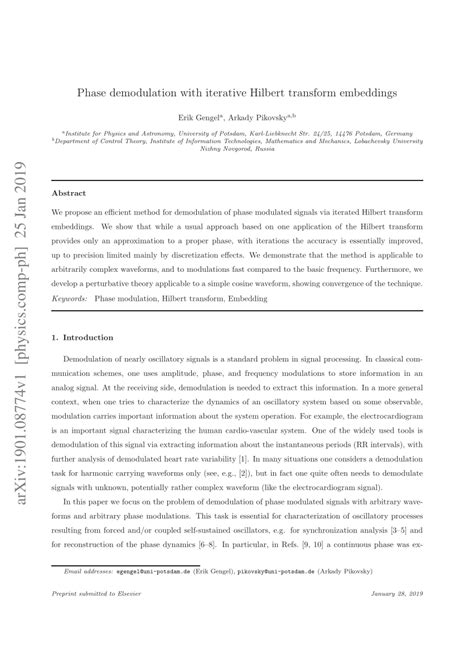 Pdf Phase Demodulation With Iterative Hilbert Transform Embeddings