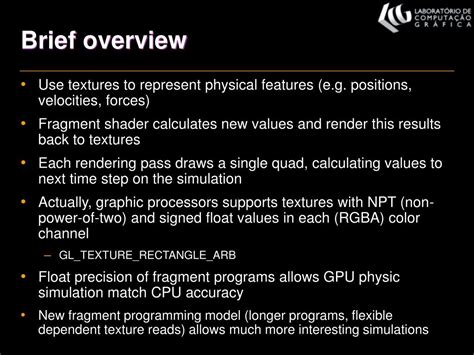 ppt physically based simulation on gpu using opengl and glsl