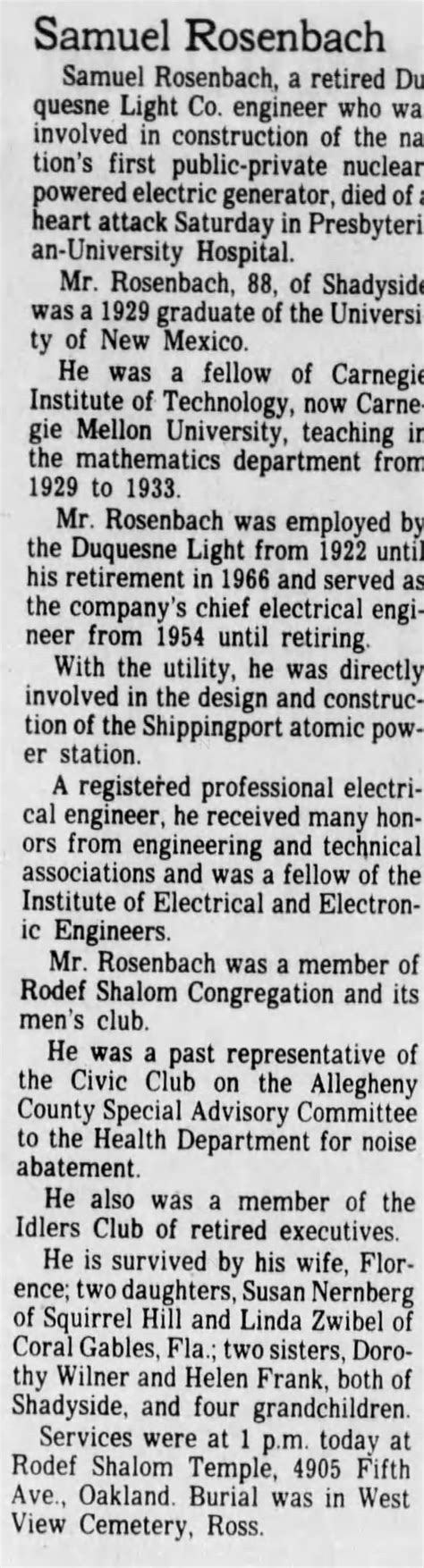 Samuel Rosenbach Obit ™