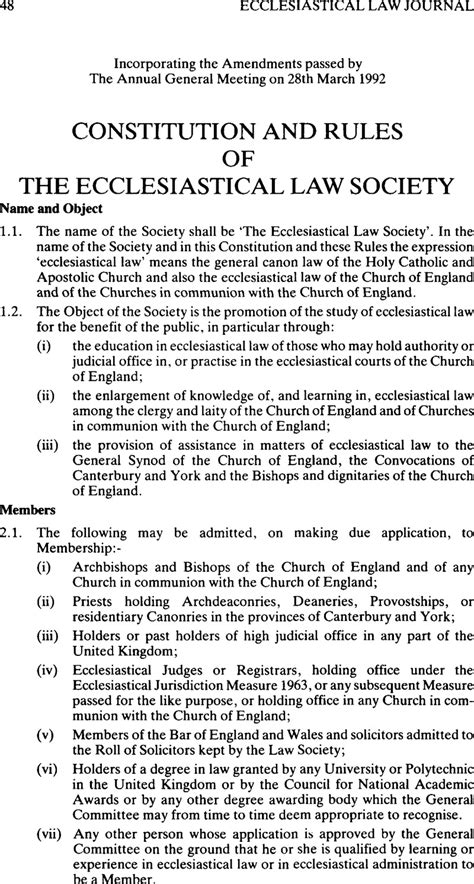 Constitution And Rules Of The Ecclesiastical Law Society
