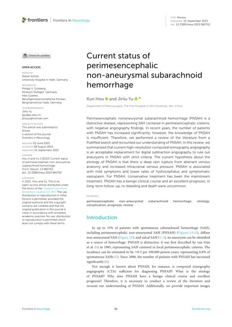 Pdf Current Status Of Perimesencephalic Non Aneurysmal Subarachnoid Hemorrhage