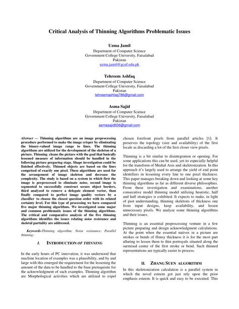 Pdf Critical Analysis Of Thinning Algorithms Problematic Issues
