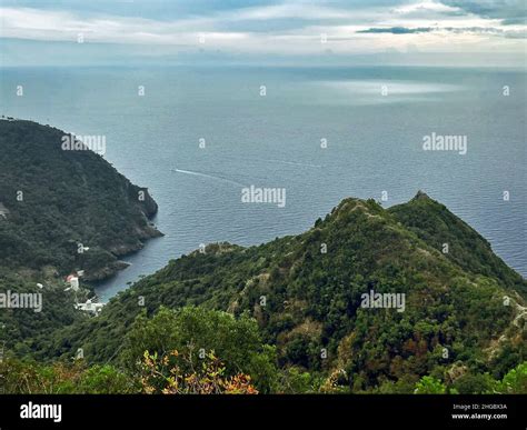 San Fruttuoso Aerial Panorama By Portofino Hiking Trail Liguria Italy