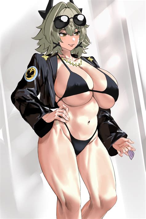 Rule 34 Abs Absurdres Bikini Black Bikini Black Horns Black Jacket Breasts Caesar King