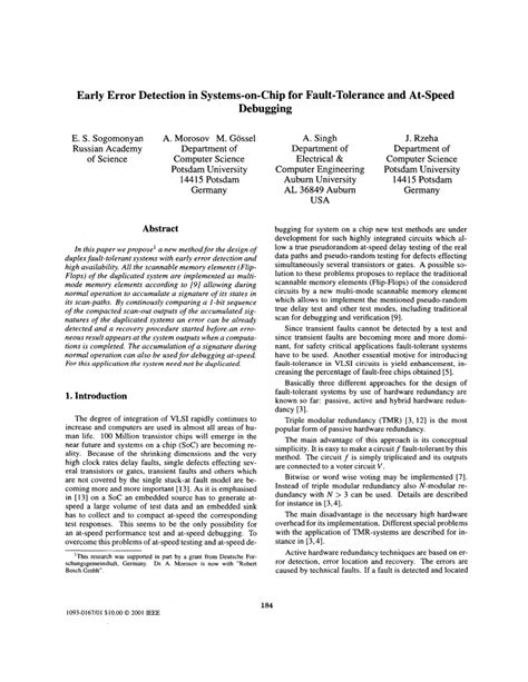 Pdf Early Error Detection In Systems On Chip For Fault Tolerance And
