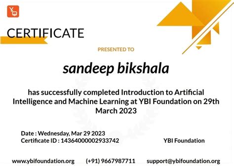 sandeep bikshala on linkedin certificate provided by ybi foundation on