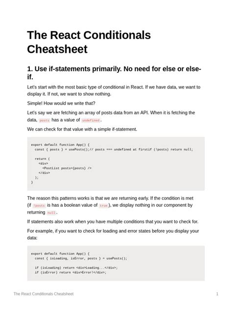 The React Conditionals Cheatsheet Pdf Computer Programming