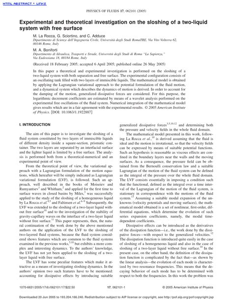pdf experimental and theoretical investigation on the sloshing of a