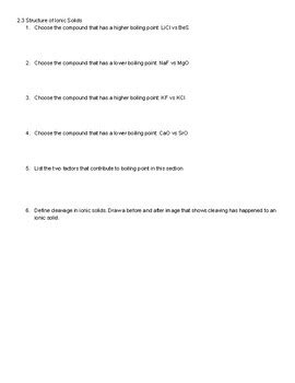 AP CED 2 3 Structure Of Ionic Solids WS KEY By Mr Tee TPT
