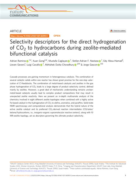 Selectivity Descriptors For The Direct Hydrogenation Of Co2 To Hydrocarbons During Zeolite