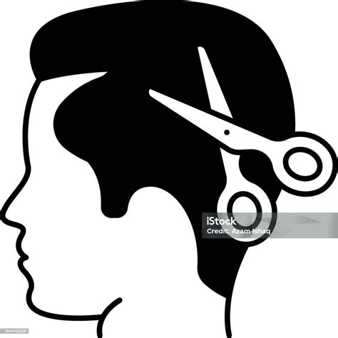 남성 헤어스타일리스트 또는 미용사 개념 살롱 응접실에서 소년의 측면 보기 벡터 아이콘 디자인 미용 및 개인 관리 기호 화장품 피부과 기호 신체 미학 스톡 일러스트레이션