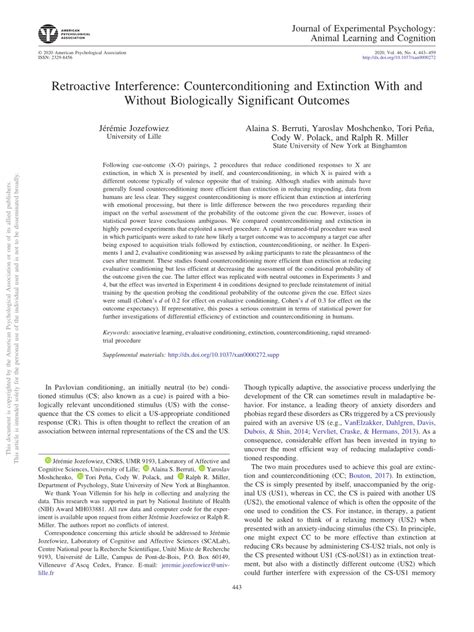 Pdf Retroactive Interference Counterconditioning And Extinction With And Without Biologically
