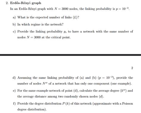 Solved 2 Erdős Rényi Graph In An Erdős Rényi Graph With N