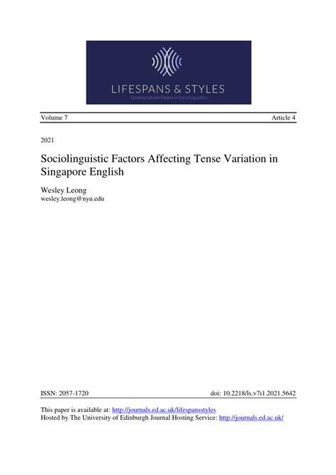 Pdf Sociolinguistic Factors Affecting Tense Variation In Singapore