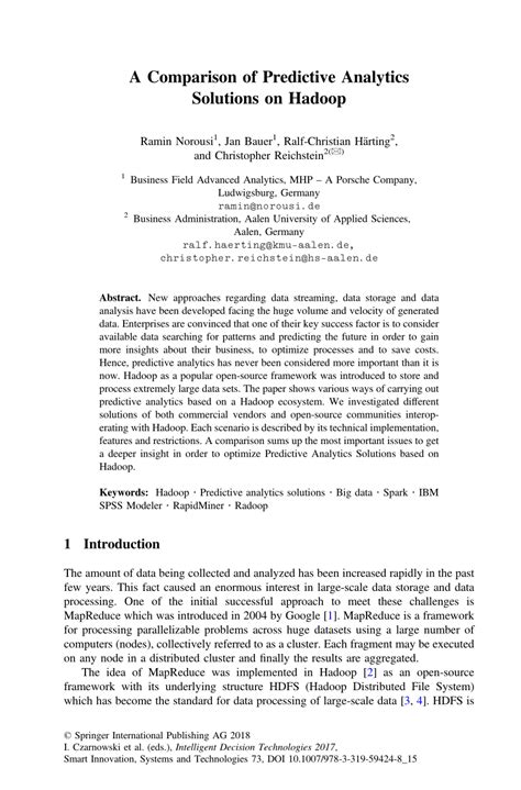 pdf a comparison of predictive analytics solutions on hadoop