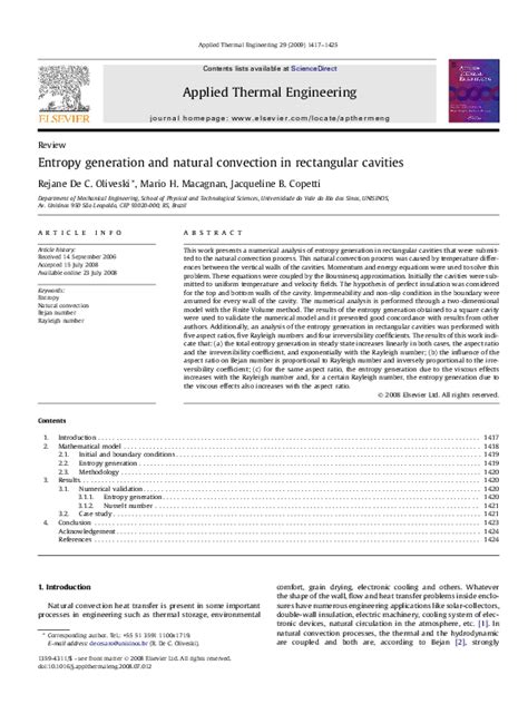 Pdf Entropy Generation And Natural Convection In Rectangular Cavities