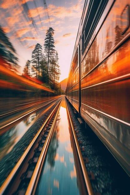 Premium Ai Image Mesmerizing Train Photography Motion Blur Reflection Speed Cinematic Ai