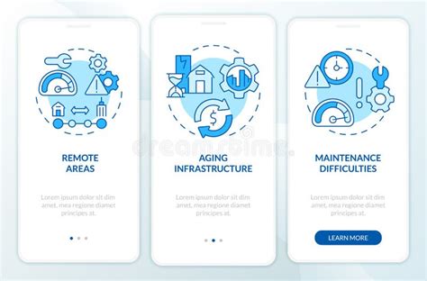 Rural Electrification Obstacles Blue Onboarding Mobile App Screen Stock Vector Illustration Of