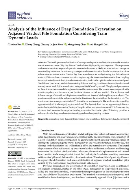 Pdf Analysis Of The Influence Of Deep Foundation Excavation On Adjacent Viaduct Pile