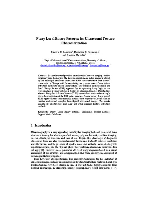 Pdf Fuzzy Local Binary Patterns For Ultrasound Texture Characterization