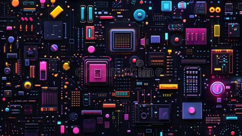 Abstract Circuit Board Pattern With Colorful Components Technology Background Stock Illustration