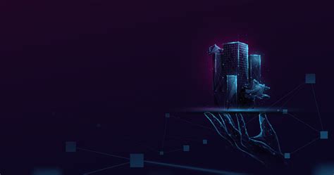 손에 현대 도시 고층 빌딩이있는 미래 도시 소셜 미디어 커뮤니케이션 와이어프레임 로우 폴리곤 라인 및 포인트 연결 디자인 벡터 그림 연결에 대한 스톡 벡터 아트 및 기타