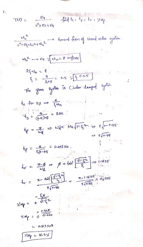 Solved 1 Find The 2 Settling Time Peak Time Rise Time And