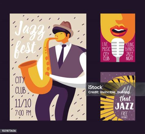 재즈 음악 축제 포스터 템플릿 전단지 현수막 음악가와 수 뮤지컬 콘서트 이벤트 배너입니다 벡터 일러스트 레이 션 Performance Group에 대한 스톡 벡터 아트 및
