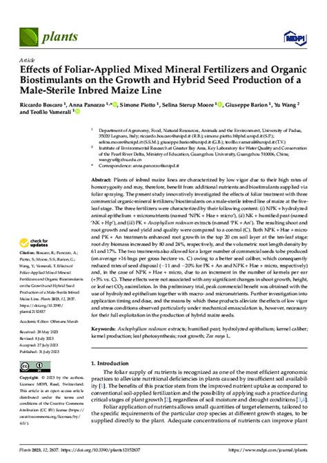 Pdf Effects Of Foliar Applied Mixed Mineral Fertilizers And Organic