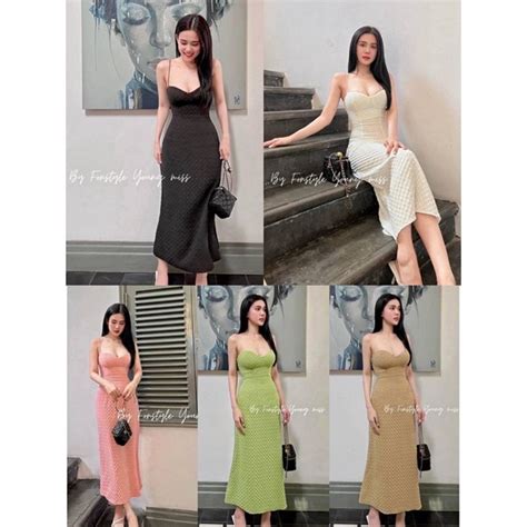 เดรสสายเดี่ยวสุดฮ๊อตงานผ้าอัดย่นทรงยาวตัดเข้ารูปทรง มีซิปหลัง มีฟองน้ำ ผ้าไม่หนาไม่บาง