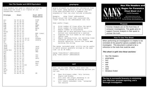 Dr Maria Sette On Linkedin Sans Forensics Hex File And Regex Cheat