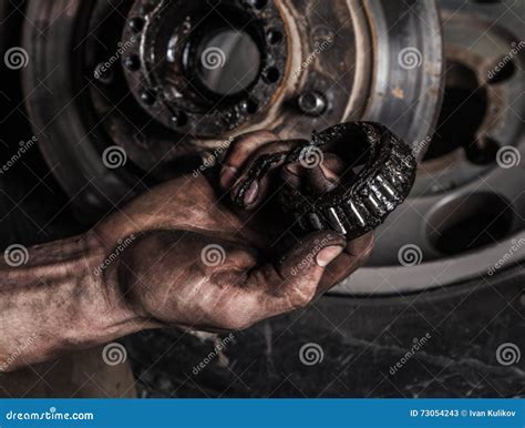 Dirty Man Hand With Gear Stock Image Image Of Engineer