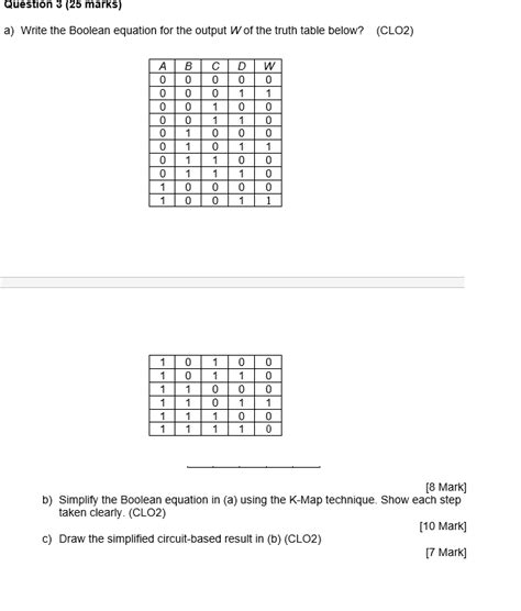 Solved Question 3 25 Marks A Write The Boolean Equation