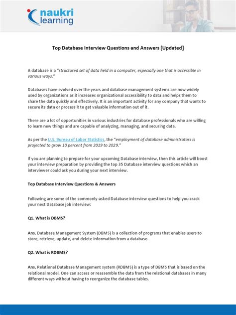 Top Database Interview Questions And Answers Updated Pdf Relational Model Databases