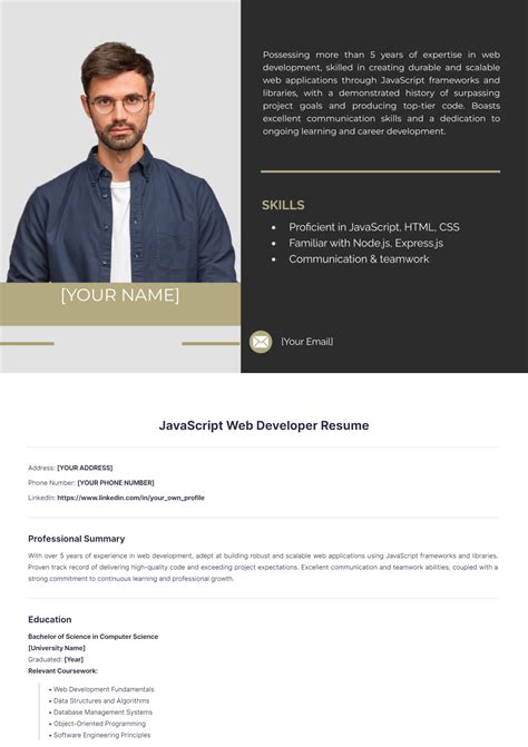 Free JavaScript Web Developer Resume Template To Edit Online