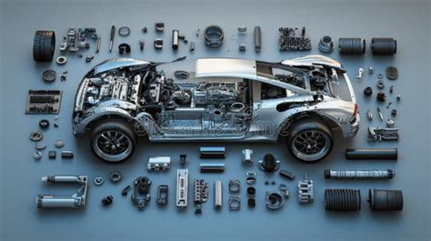 Exploded View Of A Generic Sports Car With Visible Internal Components