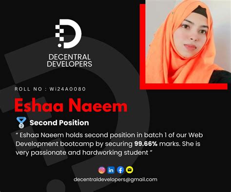 Eshaa Naeem On Linkedin With Gratitude To Decentral Developers Whose