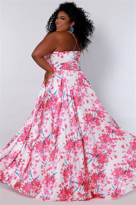 Pink Blossom Sydneys Closet Ce2206 Long Plus Size Floral Formal Dress