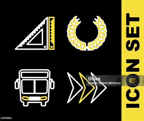 설정 라인 월계관 화살표 버스 및 삼각형 눈금자 아이콘 벡터 개념에 대한 스톡 벡터 아트 및 기타 이미지 개념 관광 교육 Istock