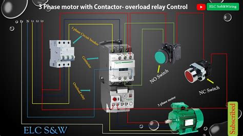 3 Phase Motor With Contactor Overload And Switch Control Wiring Diagram Youtube
