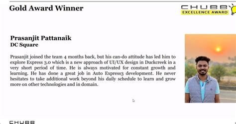 Prasanjit Pattanaik On Linkedin Thrilled And Honored To Receive The Chubb Excellence Award